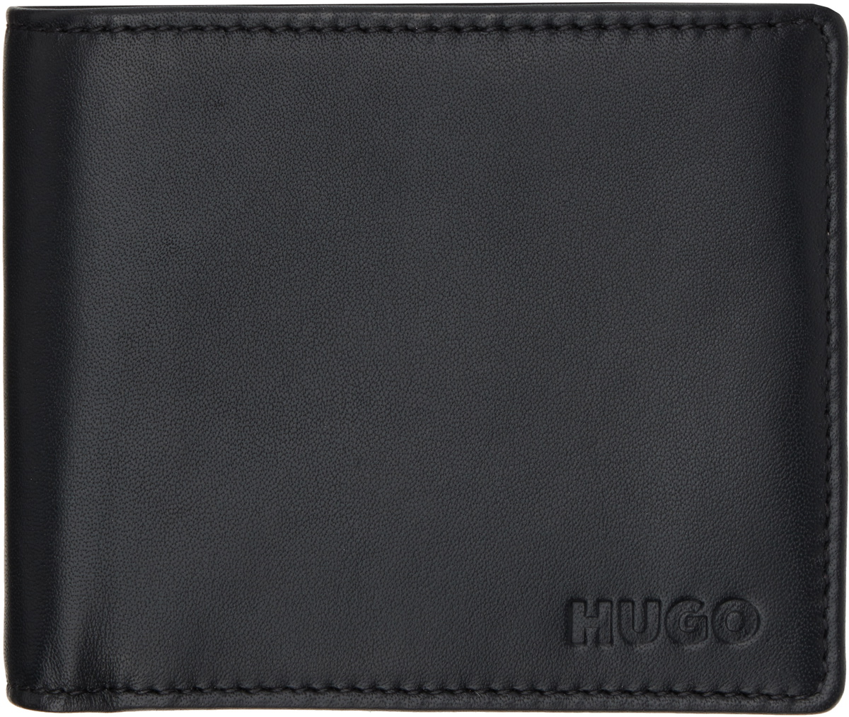 Hugo Black Leather Logo Details Billfold Wallet Hugo Boss