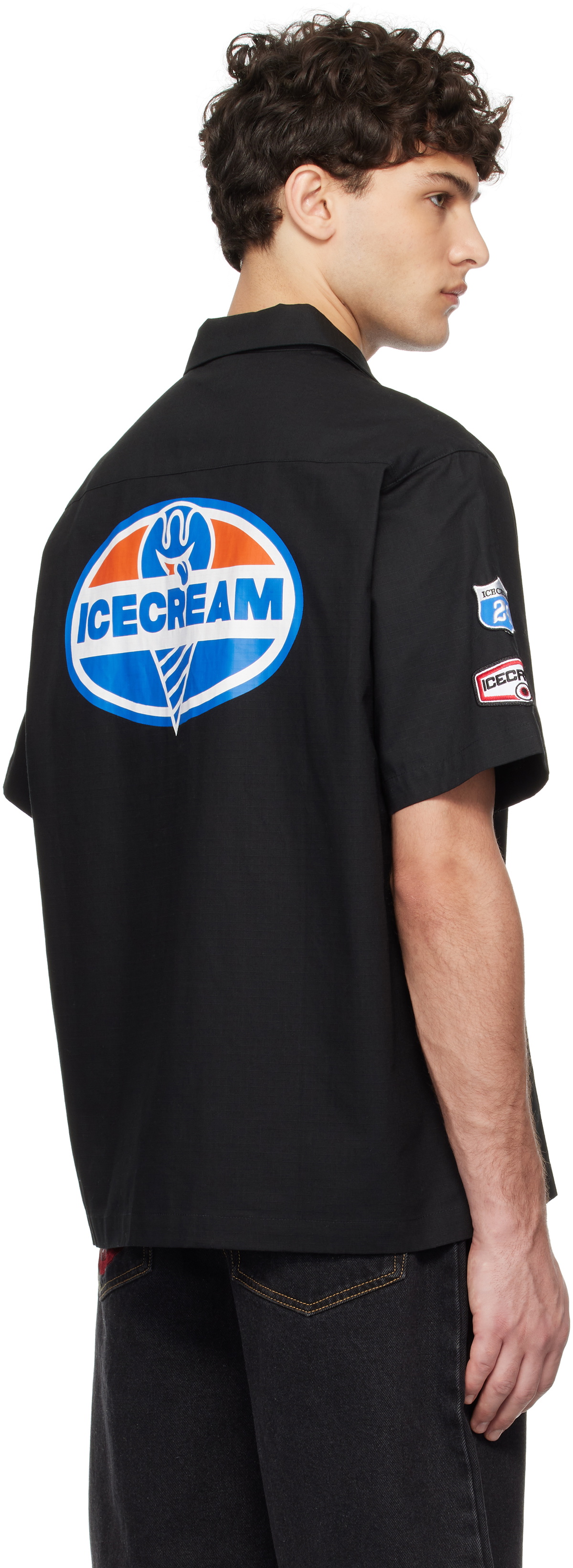 ICECREAM Black Short Sleeve Patch Work Shirt ICECREAM