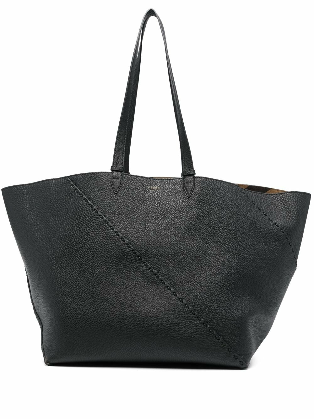 FENDI Black Large Selleria Diagonal Shopper Tote Bag Fendi