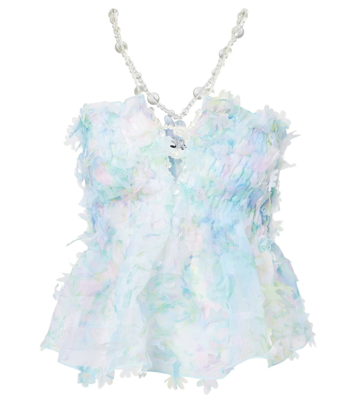 Susan Fang Floral-appliqué smocked tulle top Susan Fang