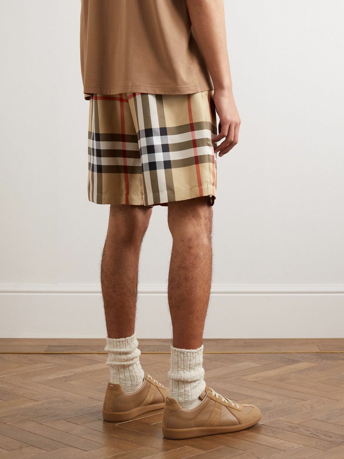 Burberry - Straight-Leg Checked Silk-Twill Shorts - Neutrals Burberry