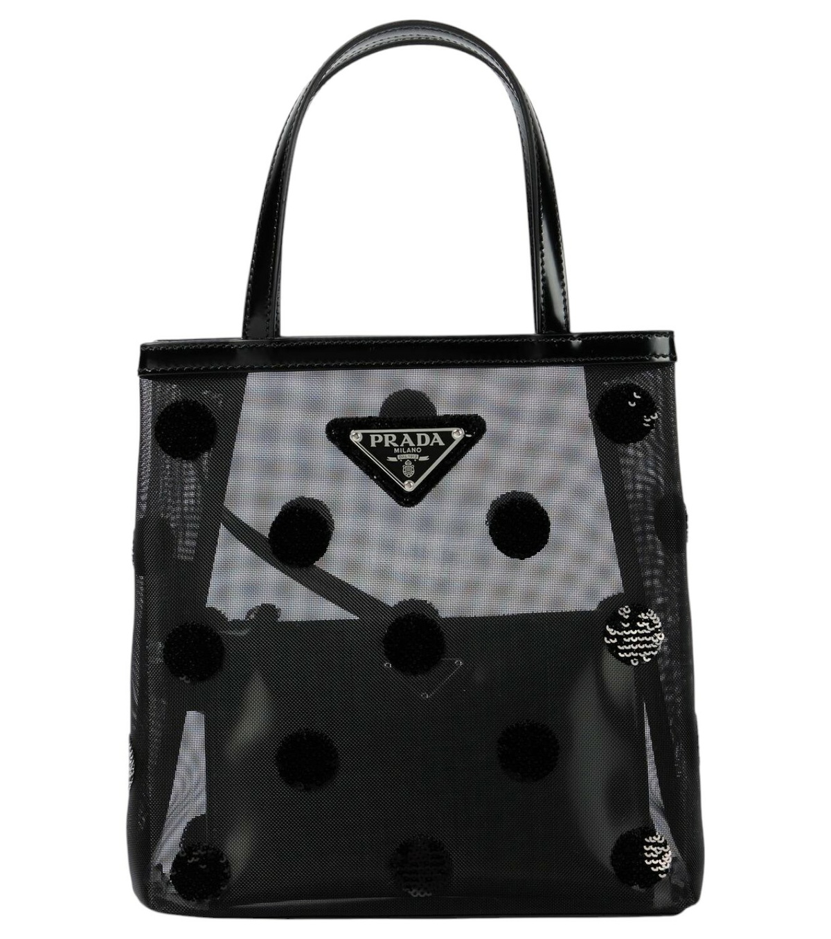 Prada Small leather-trimmed mesh tote Prada