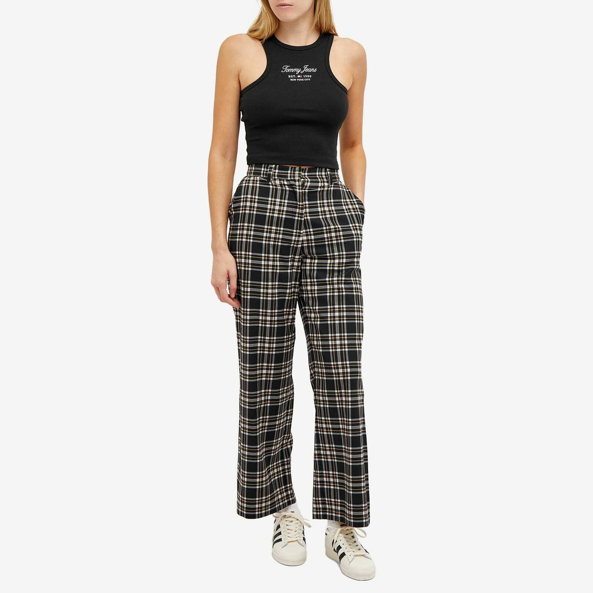 Tommy Jeans Women's Check Trousers in Black Check Tommy Jeans