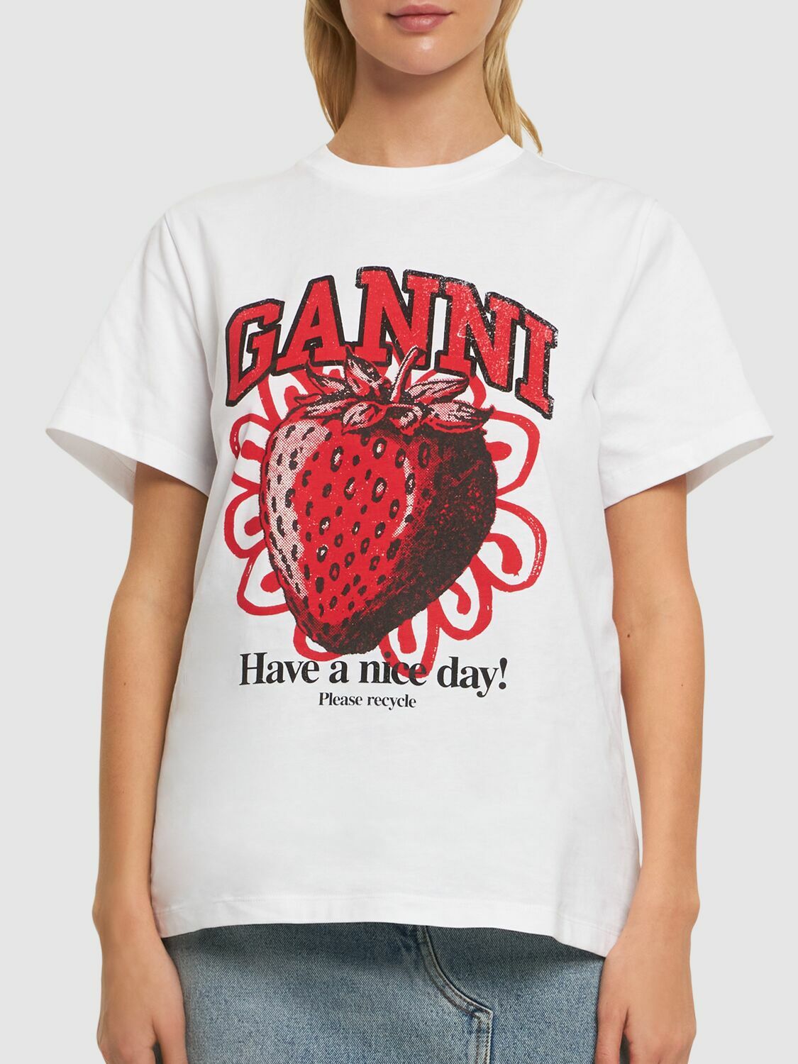 GANNI - Strawberry Print Cotton Jersey T-shirt GANNI