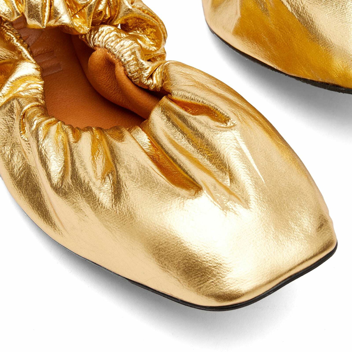 GANNI Women's Square Toe Scrunchie Ballerina in Gold GANNI