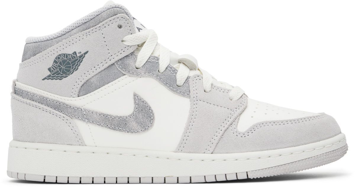 Nike Jordan Big Kids White & Gray Air Jordan 1 Mid SE Sneakers Nike ...