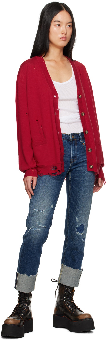 R13 Red Distressed Edge Cardigan R13