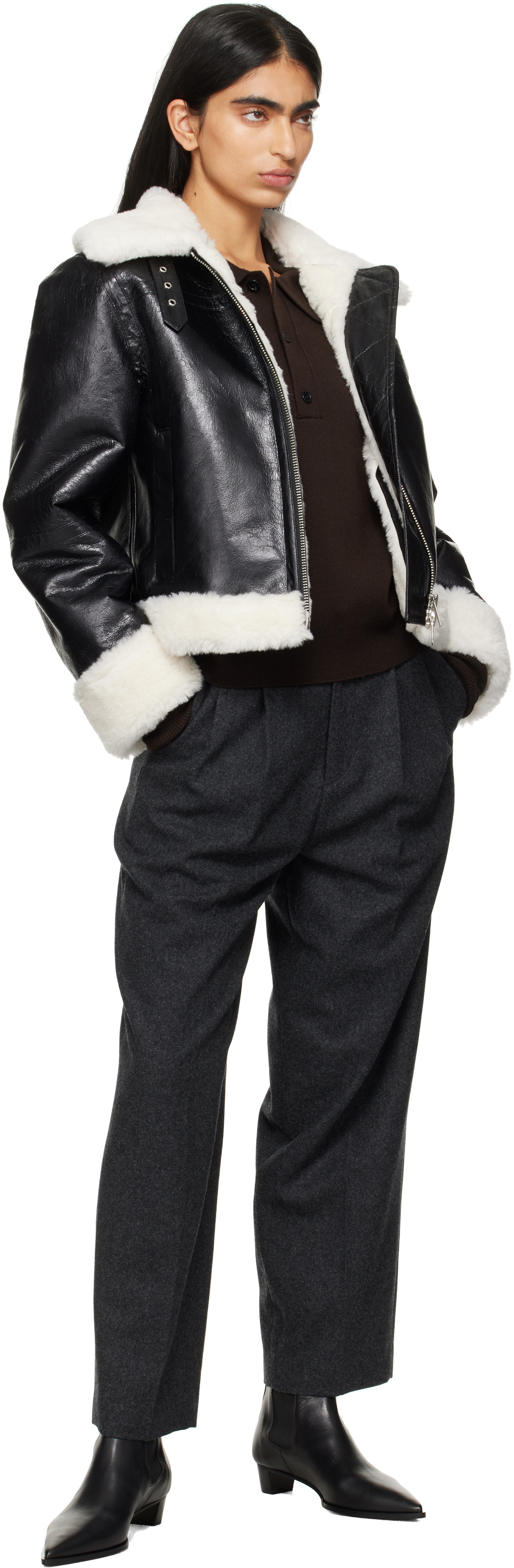 Stand Studio Black & Off-White Lorelle Faux-Shearling Jacket Stand Studio