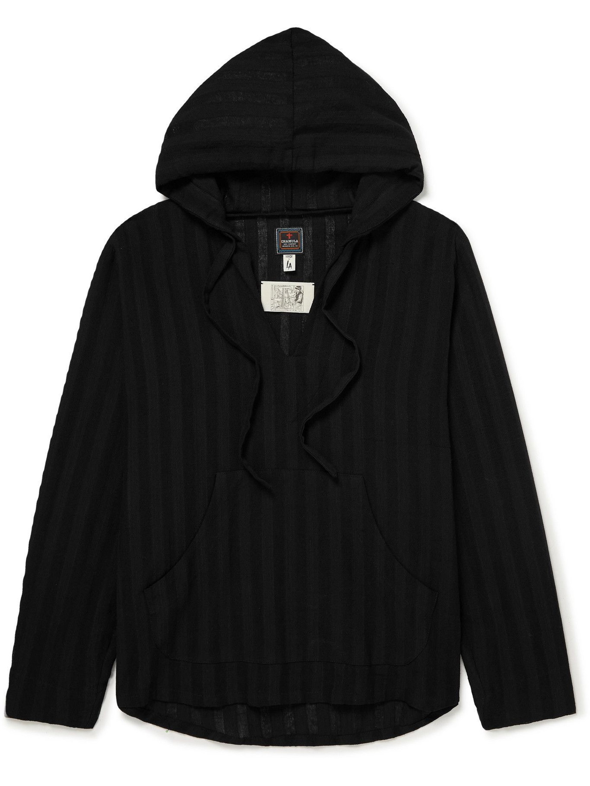 Chamula - Striped Cotton Hoodie - Black Chamula