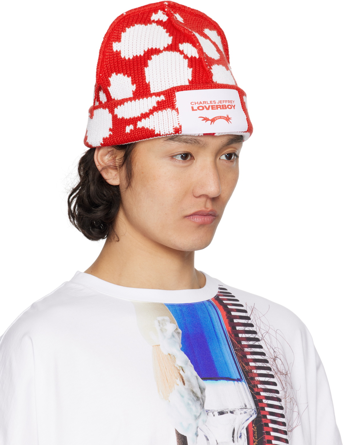 Charles Jeffrey LOVERBOY Red & White Loverboy Beanie Charles Jeffrey ...