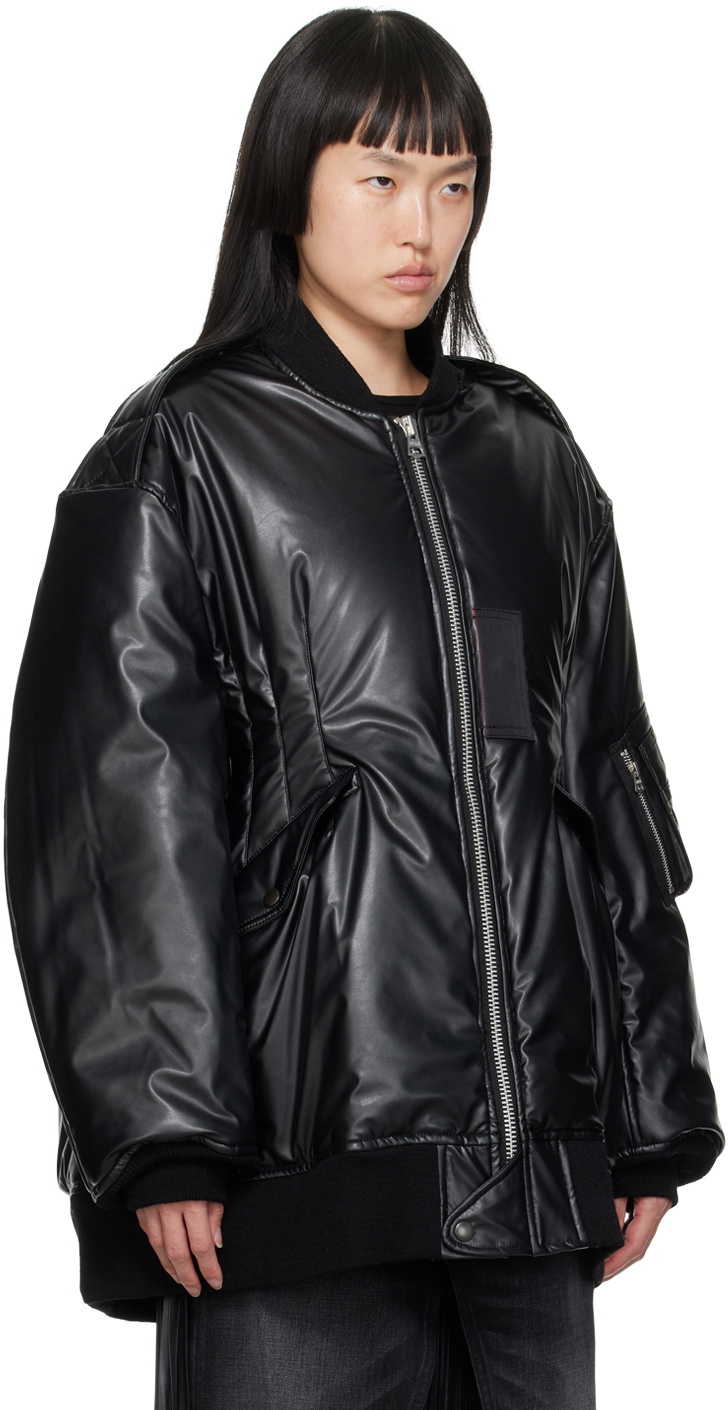 Junya Watanabe Black Insulated Faux-Leather Bomber Jacket Junya Watanabe