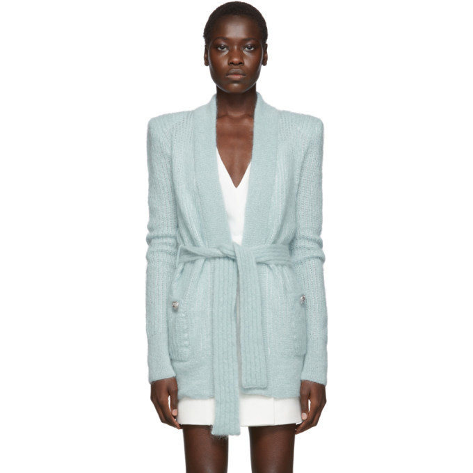 Balmain Blue Mohair Belted Cardigan Balmain