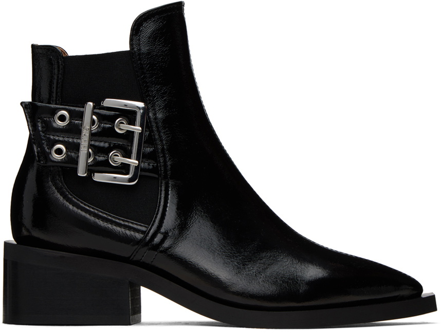 GANNI Black Chunky Buckle Chelsea Boots GANNI