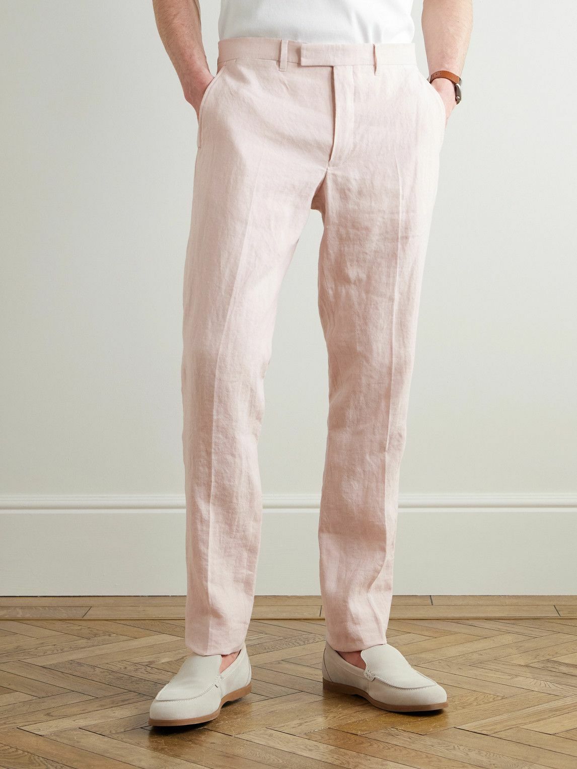 Mr P. - Phillip Slim-Fit Straight-Leg Linen Suit Trousers - Pink Mr P.