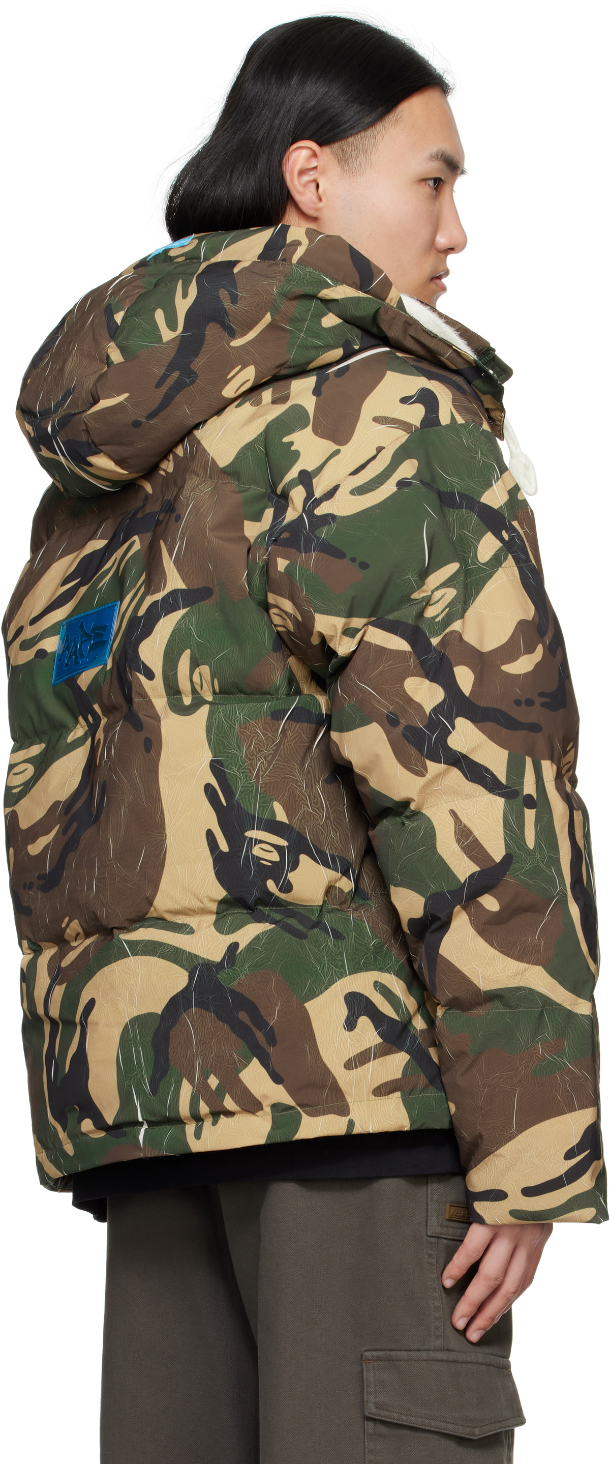 AAPE by A Bathing Ape Multicolor Moonface Camo Hooded Down Jacket AAPE ...
