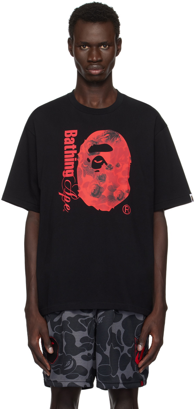 BAPE Black Floral Solid Camo Ape Head Relaxed Fit T-shirt A Bathing Ape