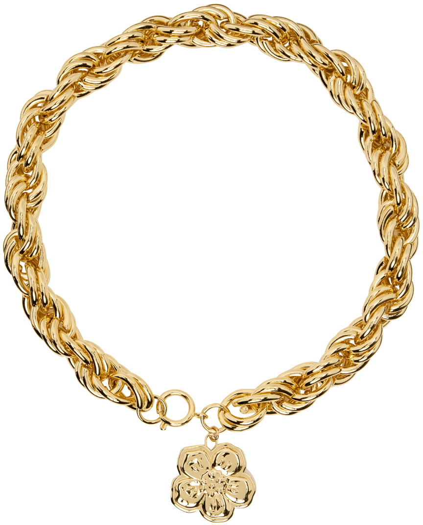 Kenzo Gold Rope Chain Flower Necklace Kenzo