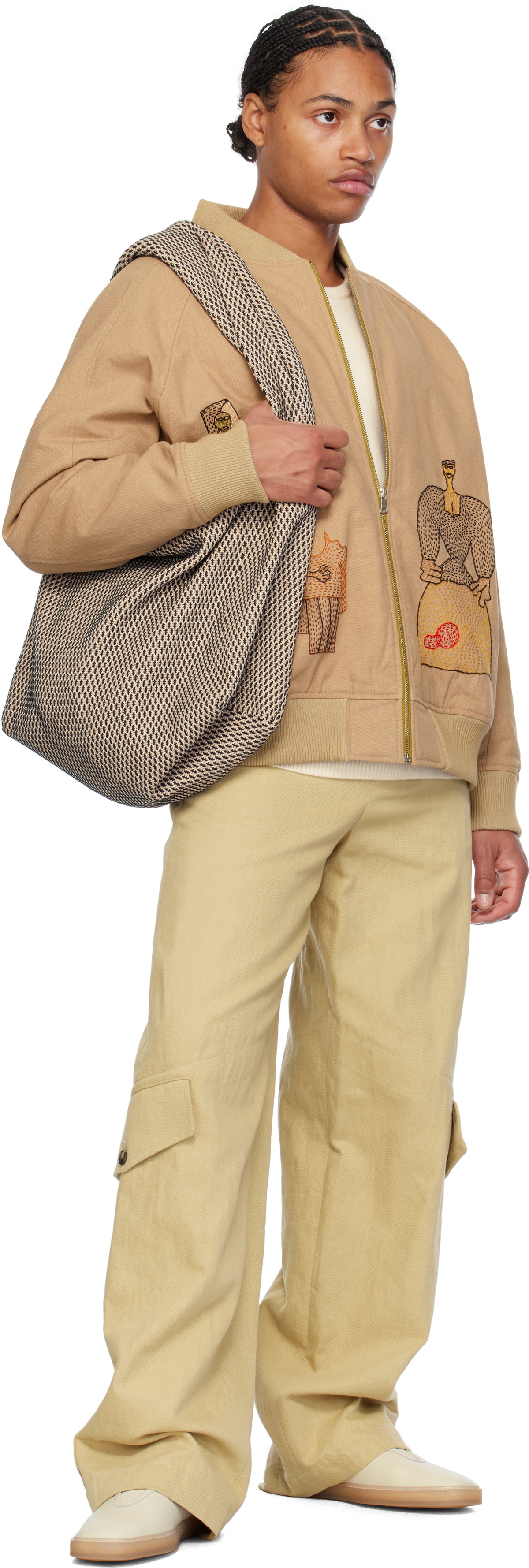 Glass Cypress Beige Canvas 'Woman' Bomber Jacket Glass Cypress