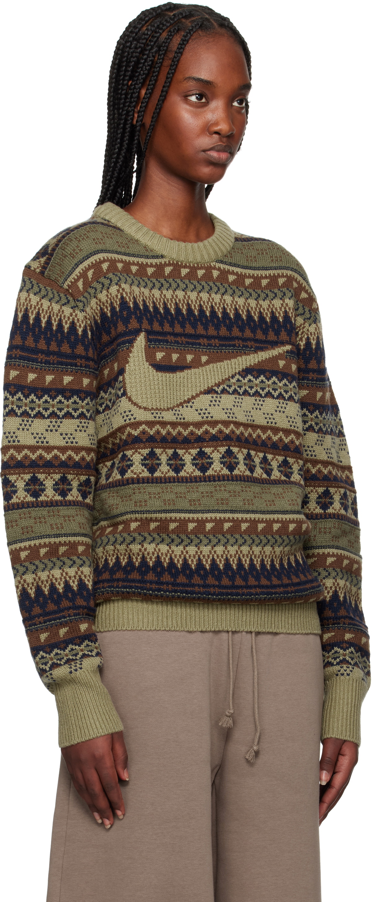 Nike Green Fair Isle Swoosh Sweater Nike