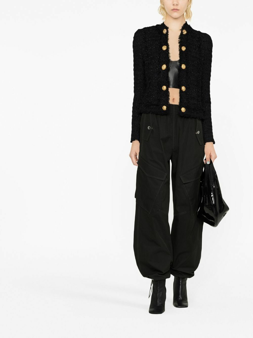 BALMAIN - Button-embossed Collarless Tweed Jacket Balmain