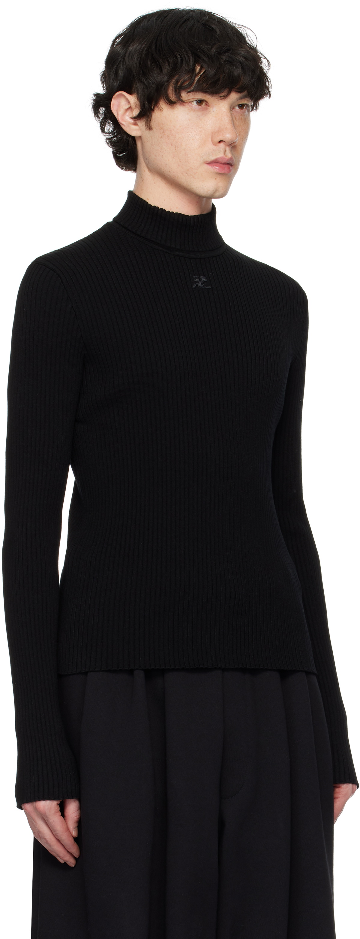 Courrèges Black Reedition Rib Knit Mockneck Sweater Courreges