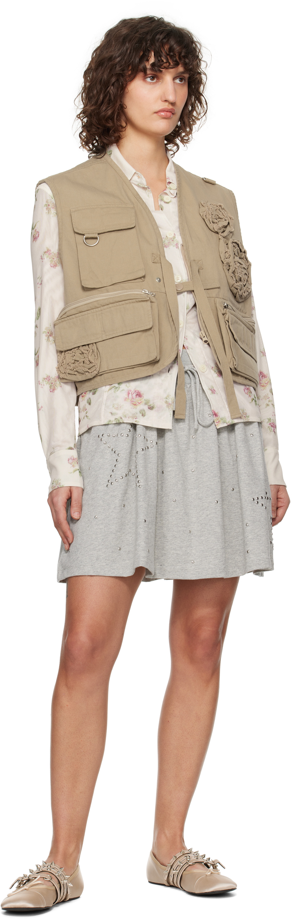 OPEN YY Beige Double Mesh Print Shirt OPEN YY