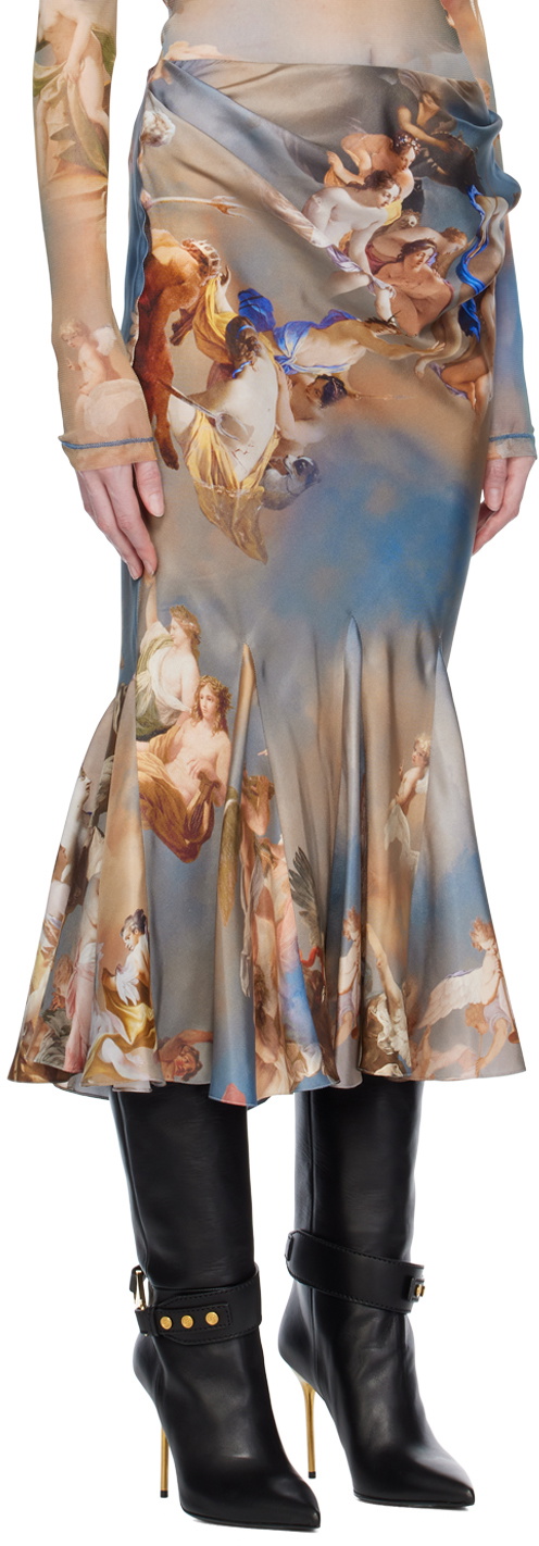Balmain Blue Printed Midi Skirt Balmain