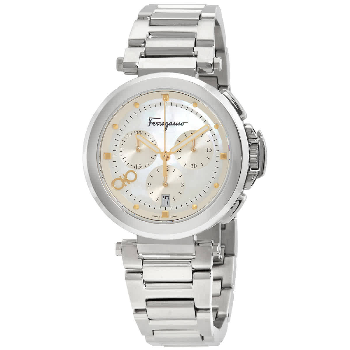 Ferragamo Legacy Chronograph Quartz White Mother of Pearl Dial Ladies ...