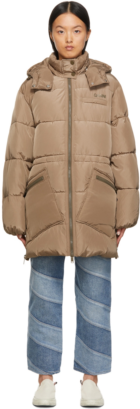GANNI Taupe Insulated Puffer Jacket GANNI