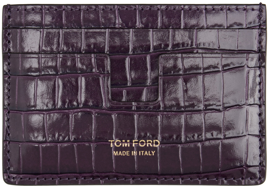 TOM FORD Purple Croc Classic Card Holder TOM FORD