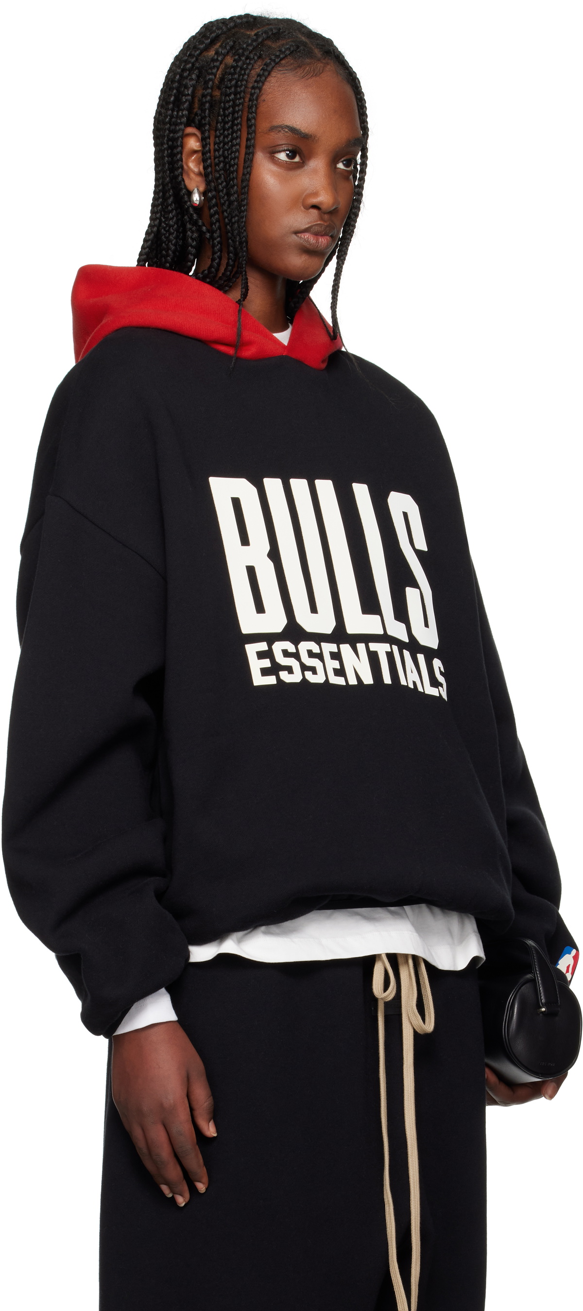 Fear of God ESSENTIALS Black & Red NBA Bulls Pull Over Hoodie Fear Of ...