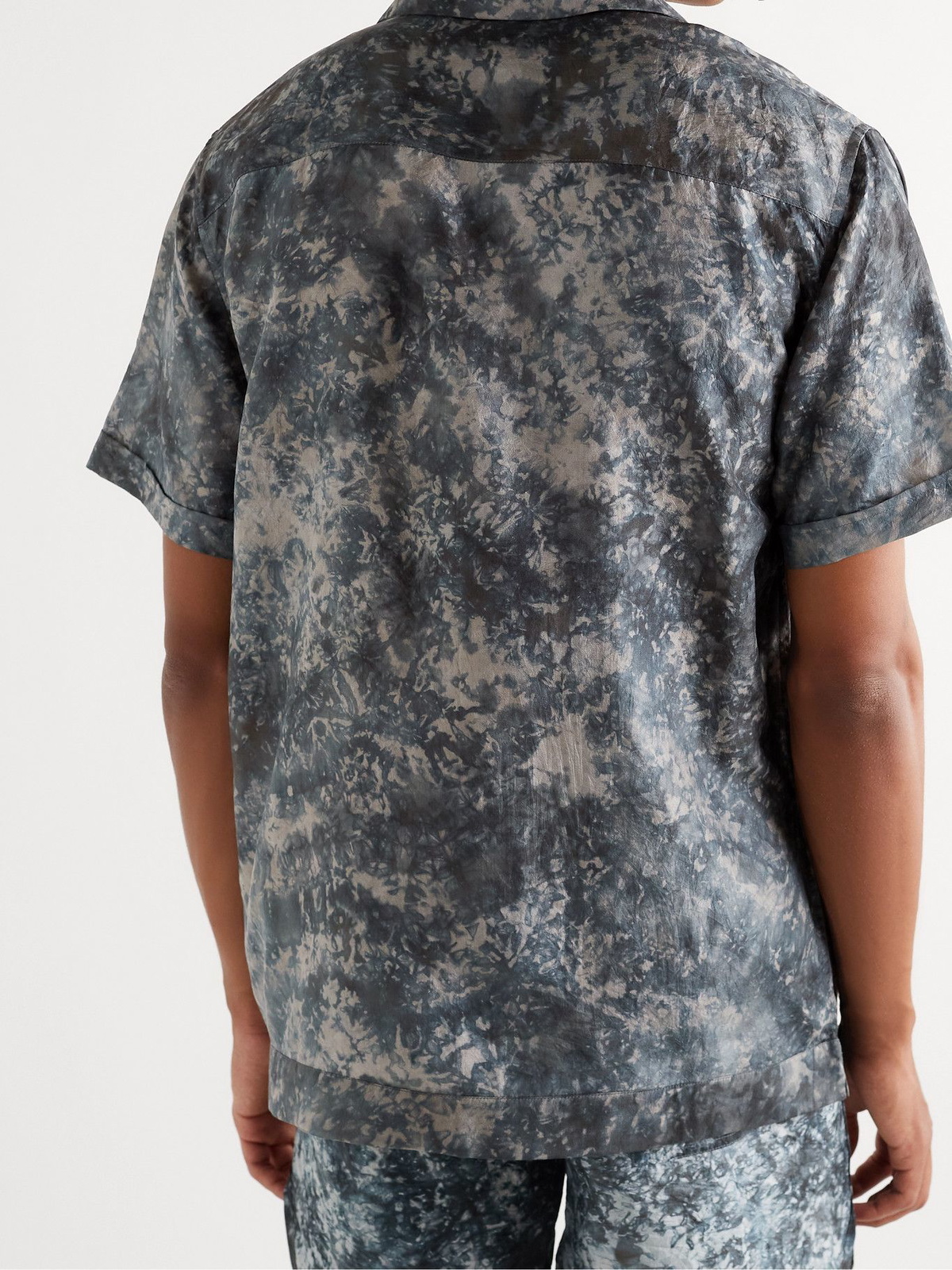 SMR Days - Paraiso Camp-Collar Tie-Dyed Silk-Crepe Shirt - Blue SMR Days