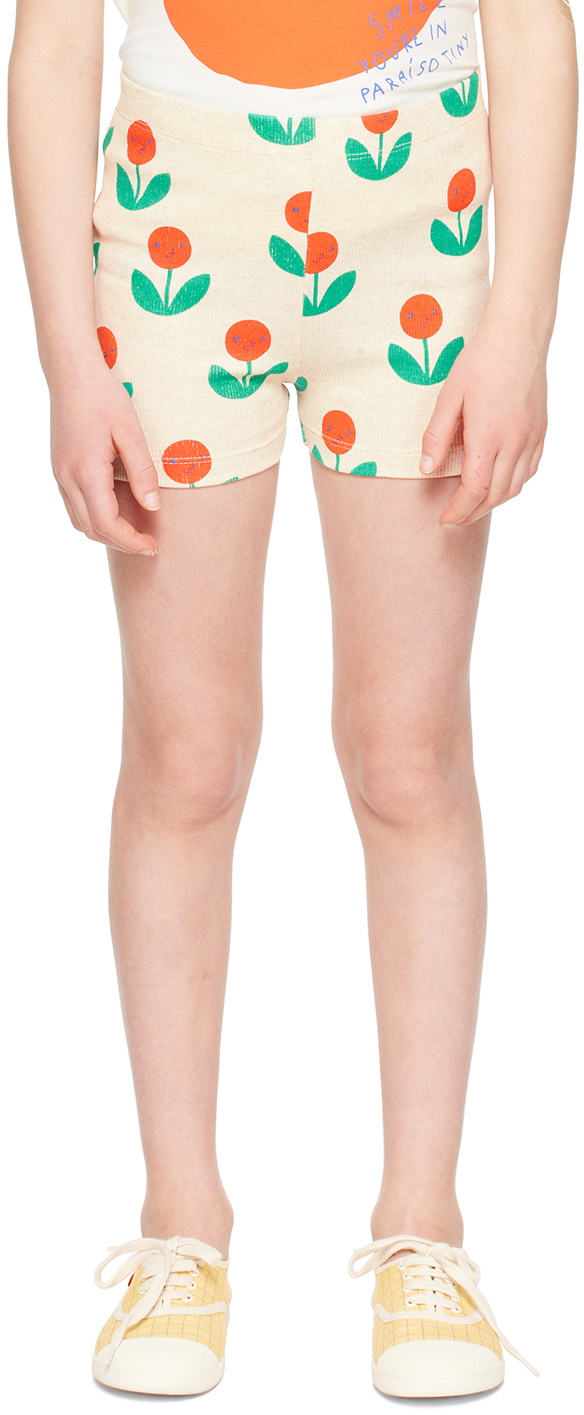 TINYCOTTONS Kids Beige Peonies Shorts TINYCOTTONS