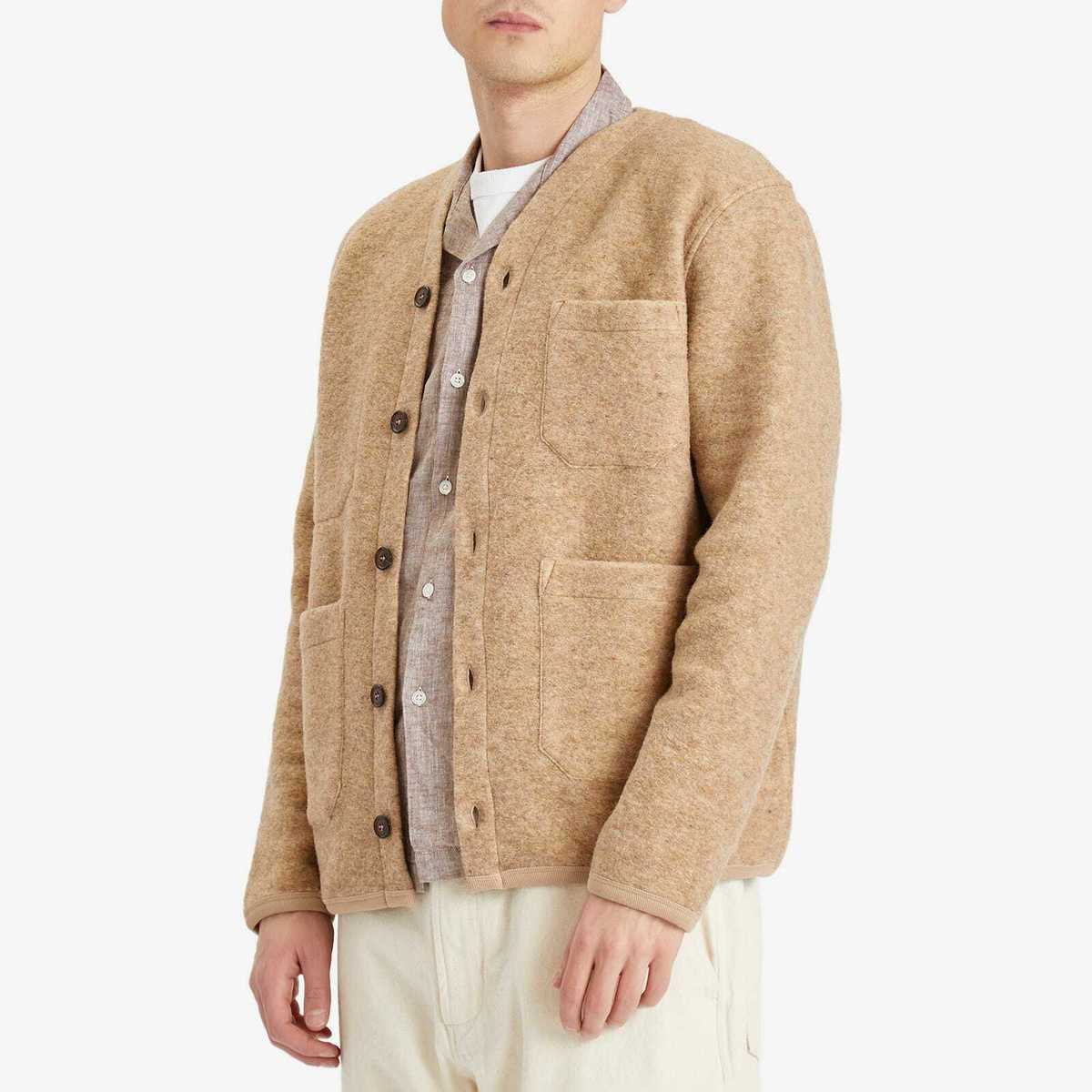 Universal Works Men's Wool Fleece Cardigan - Presented by END. in Stone ...