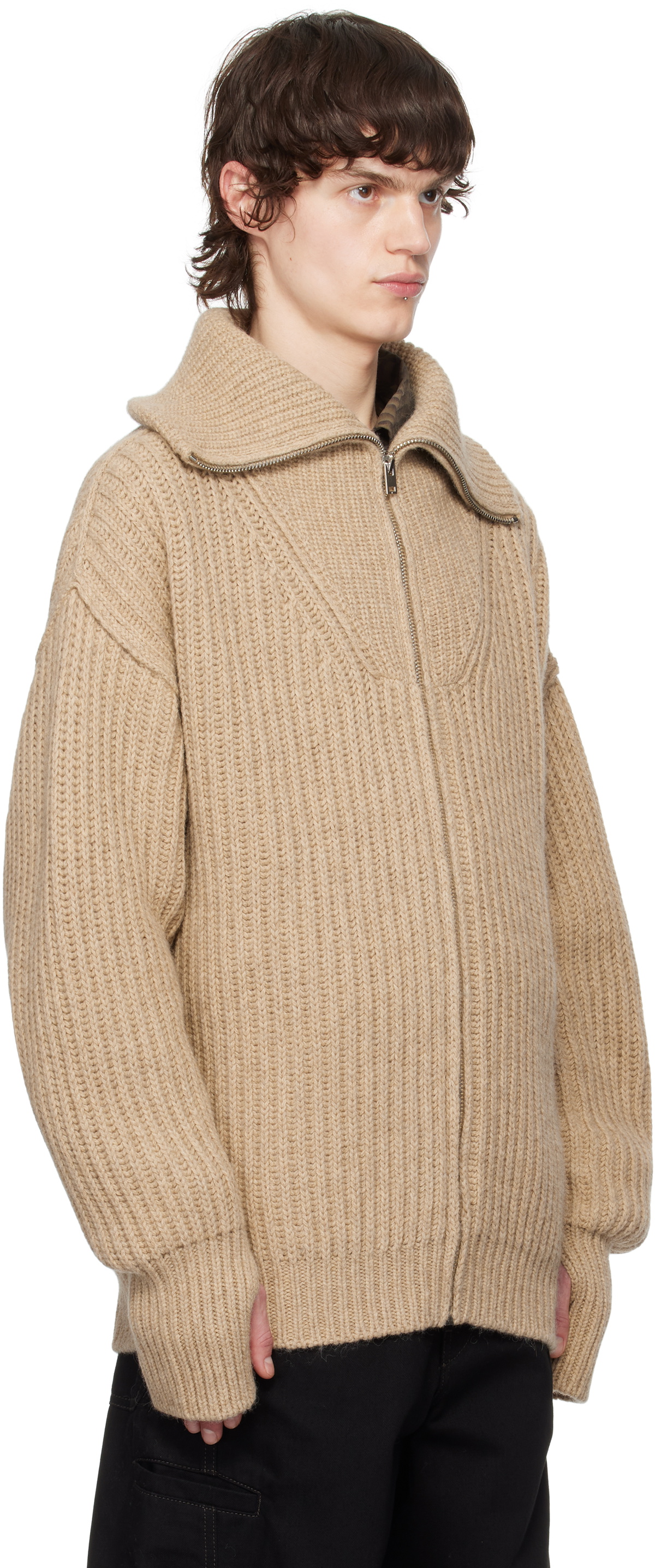 LEMAIRE Beige Trucker Collar Zipped Cardigan Lemaire