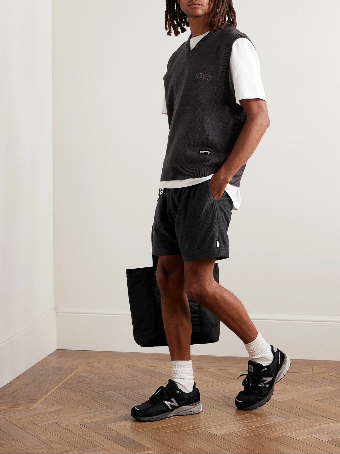 WTAPS - Straight-Leg Logo-Print Brushed-Mesh Shorts - Black WTAPS