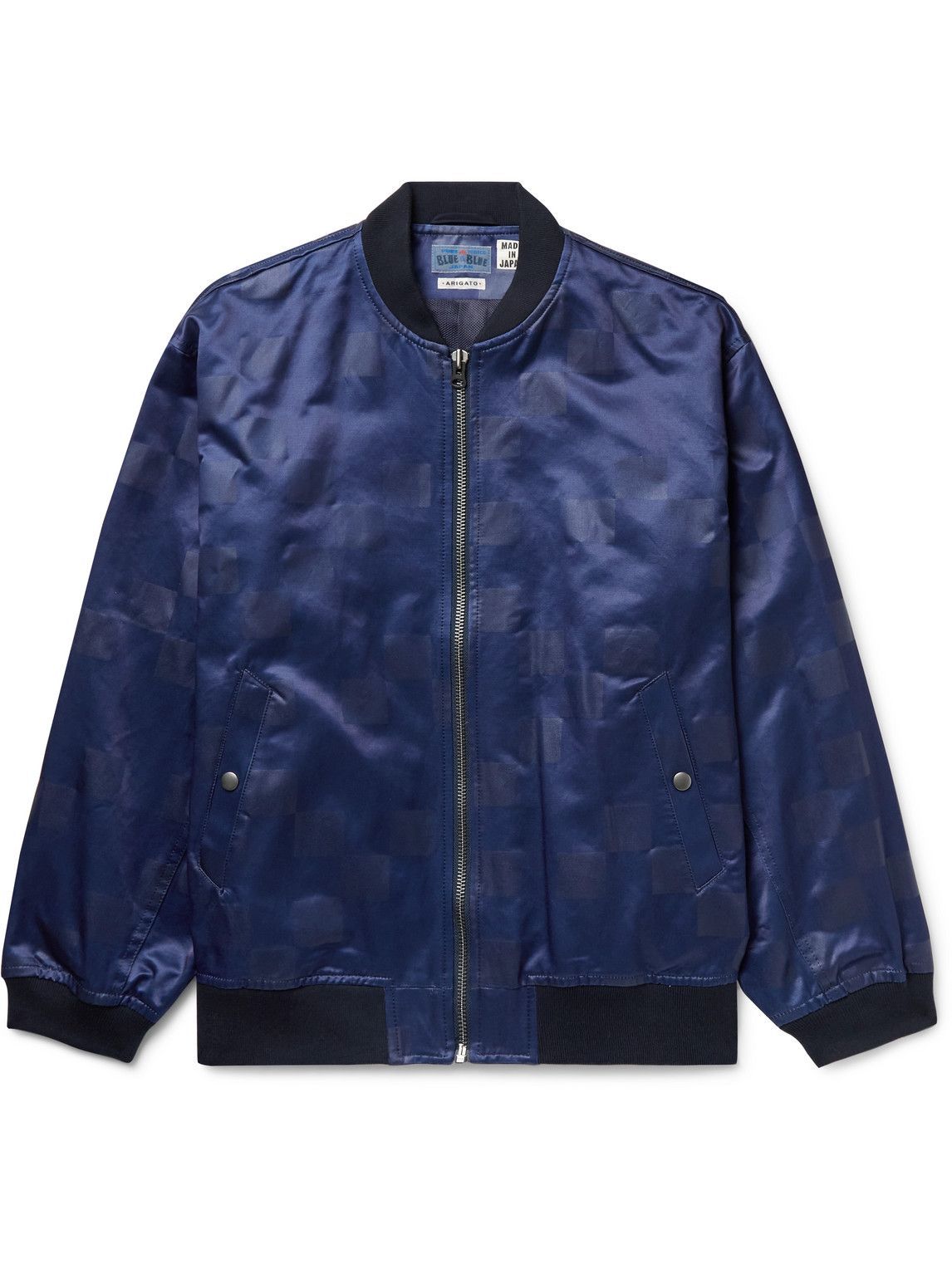 Blue Blue Japan - Indigo-Dyed Checked Cotton-Blend Satin Bomber Jacket ...