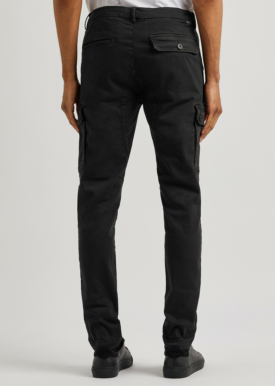 Replay Jann Hyperflex X.lite Black Slim-leg Cargo Trousers Replay