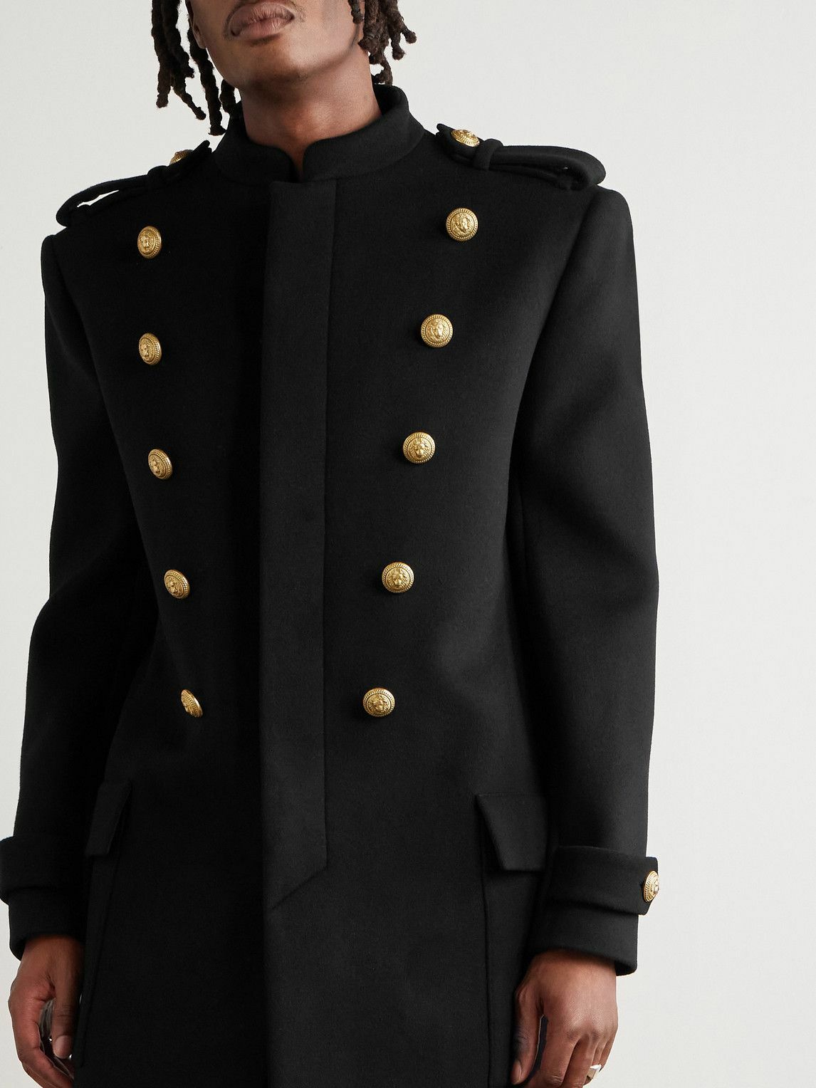 Balmain - Double-Breasted Embellished Wool and Cashmere-Blend Coat ...