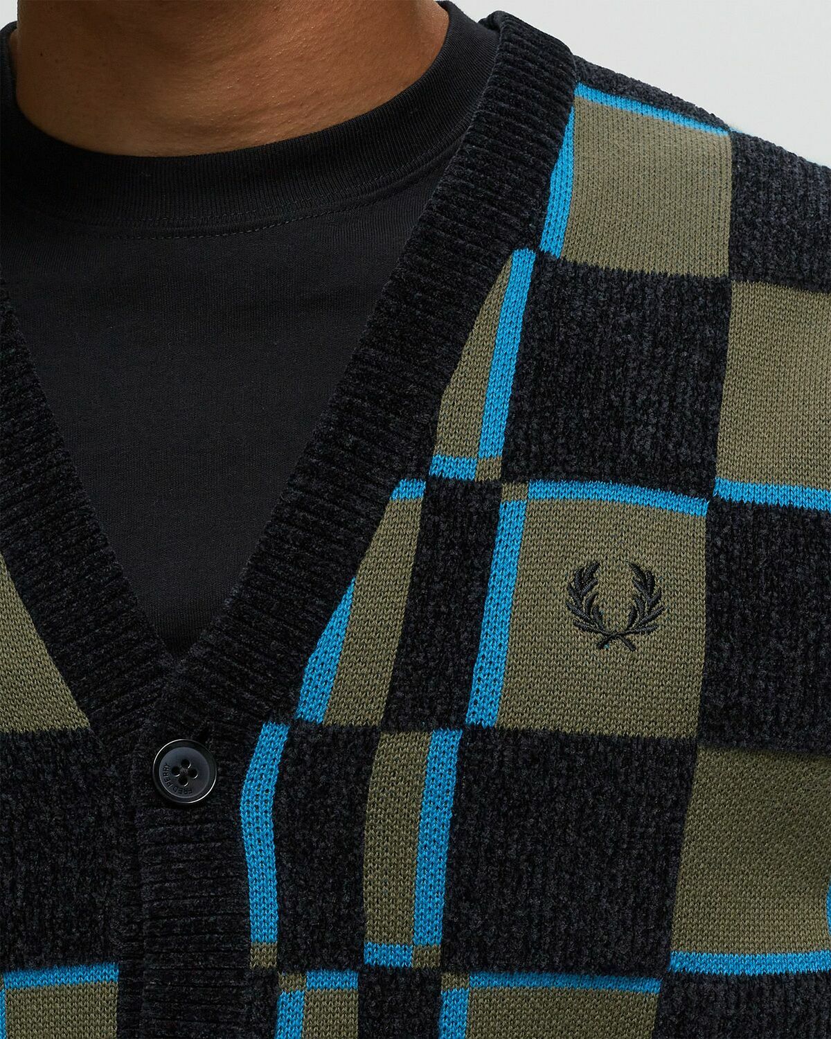 Fred Perry Glitch Chequerboard Cardigan Black/Green Zippers & Cardigans ...
