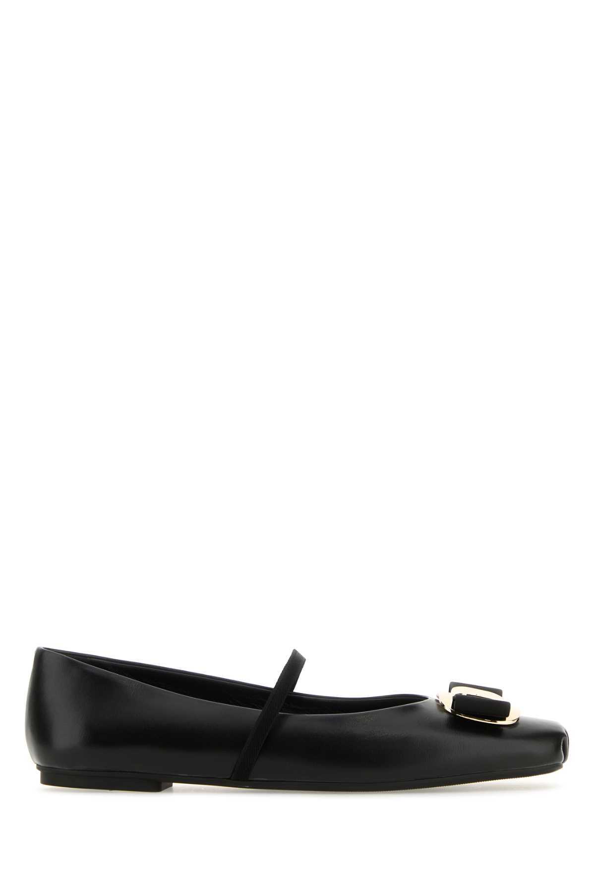 Ferragamo Black Nappa Leather Zina Ballerinas Salvatore Ferragamo