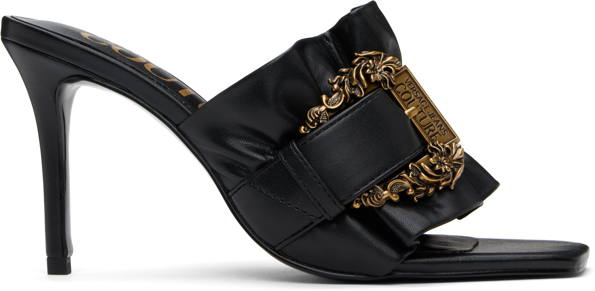 Versace Jeans Couture Black Baroque Buckle Emily Mules Versace