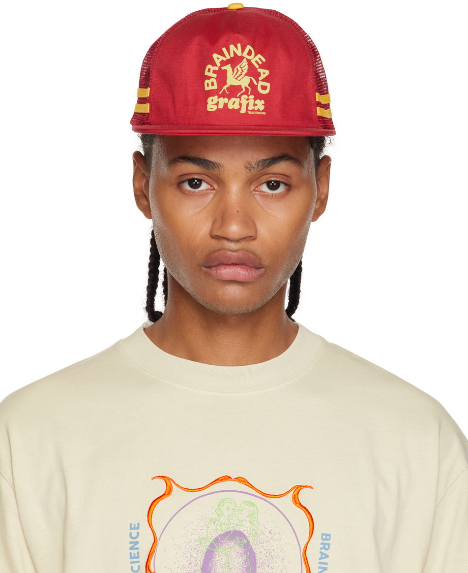 Brain Dead Red Grafix 5 Panel Trucker Cap Brain Dead