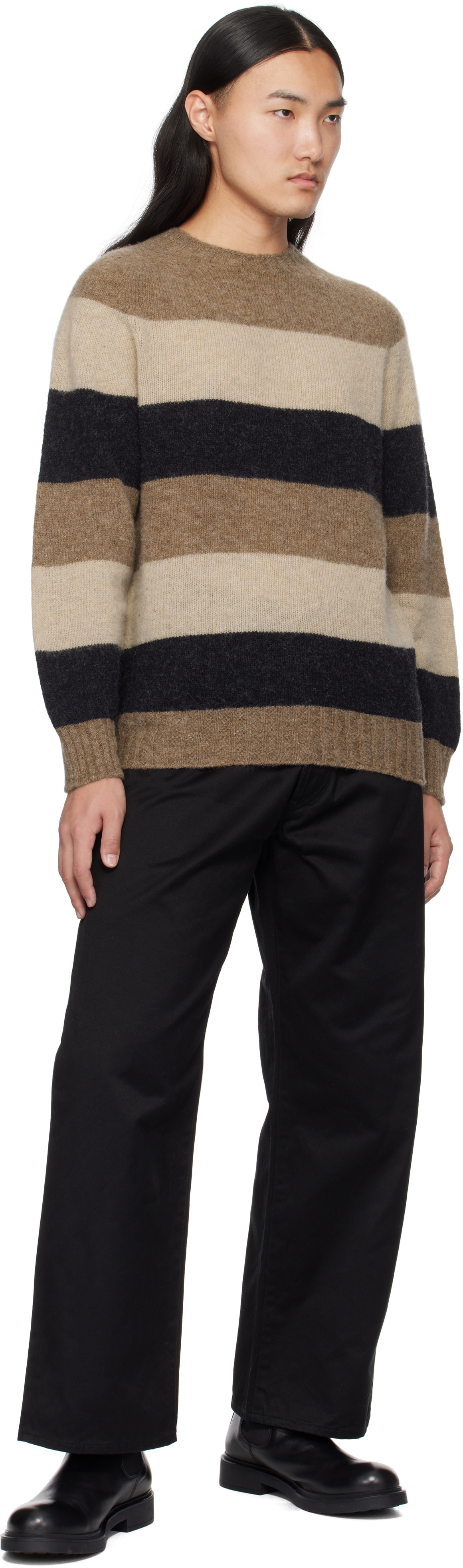 BEAMS PLUS Multicolor Crew Stripe Shaggy Sweater Beams Plus