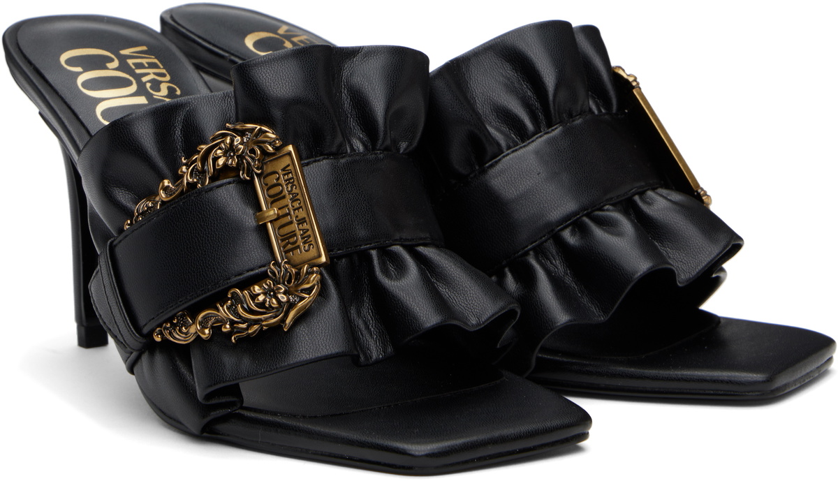 Versace Jeans Couture Black Baroque Buckle Emily Mules Versace