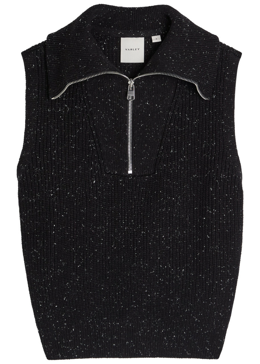 Varley Hally Half-zip Ribbed Cotton-blend Vest Black Varley