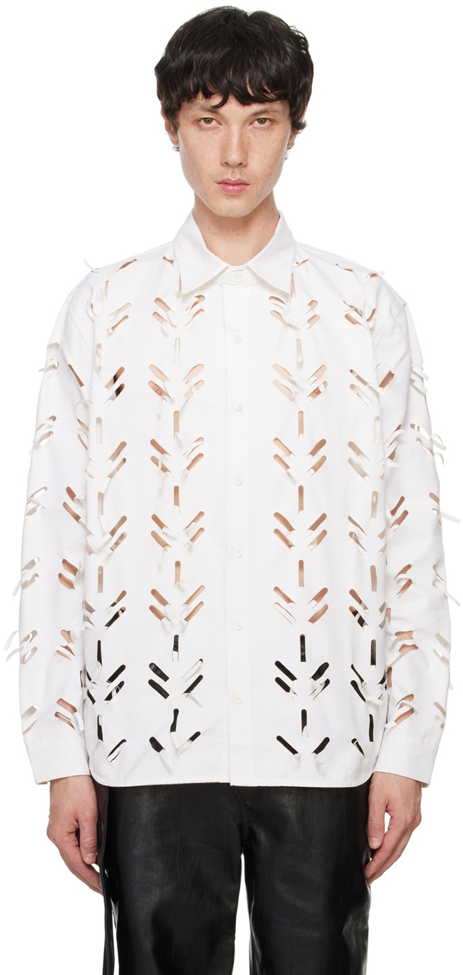Juntae Kim White Laser-Slashed Shirt