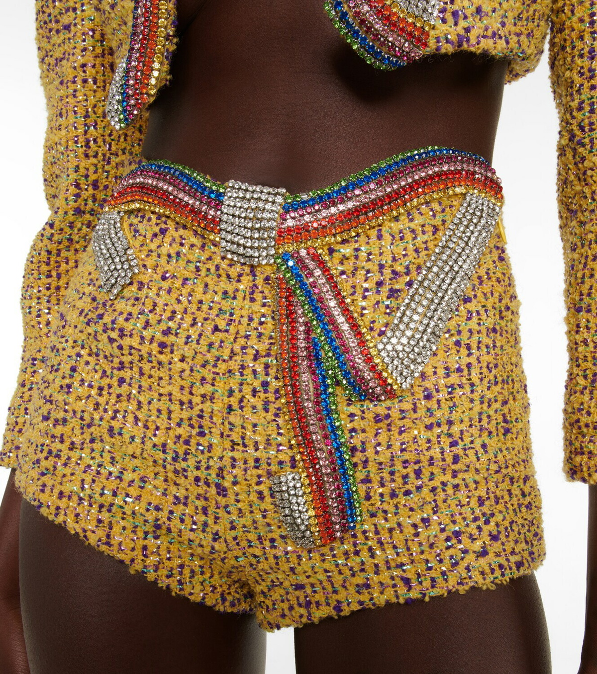 Area - Crystal-embellished tweed shorts AREA