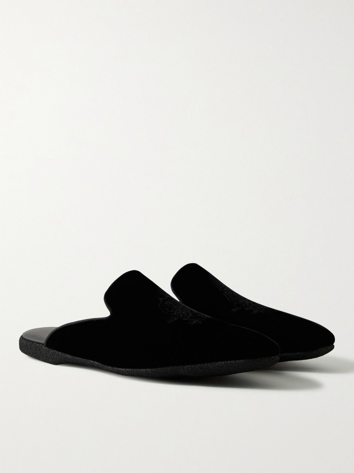 PAUL STUART - Hamilton Embroidered Velvet Slippers - Black Paul Stuart