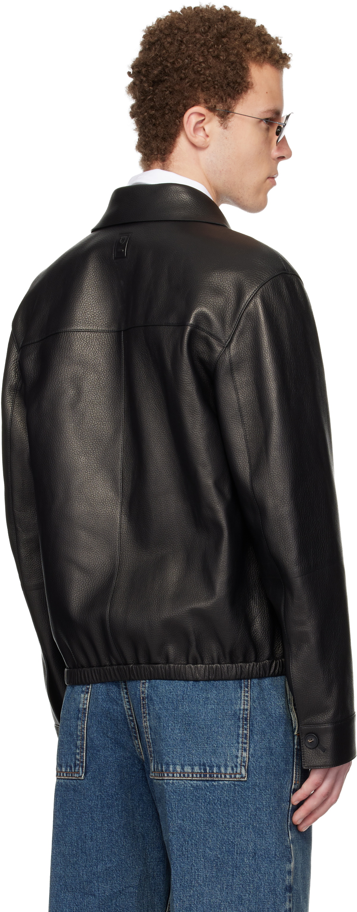 Ferragamo Black Deerskin Blouson Leather Jacket Salvatore Ferragamo